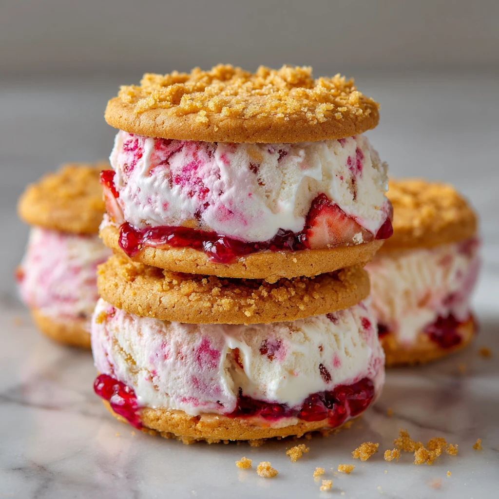 Strawberry Crunch Ice Cream Sandwiches